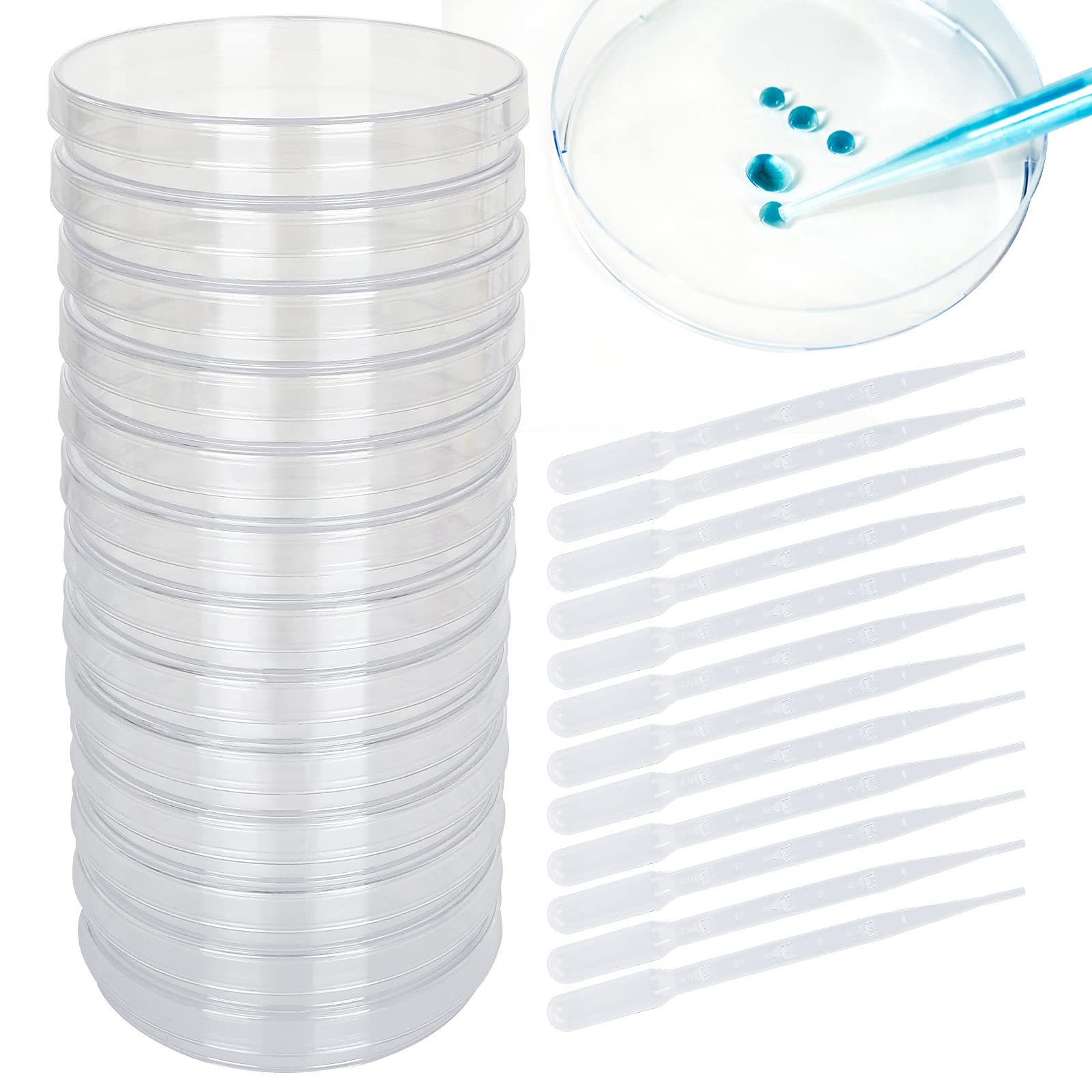 40Pack Plastic Petri Dishes Set, 4 Inch Culture Dish Plates with Lids, Clear Culture Plates with 100Pcs 3ml Transfer Pipe for School Studies, Science Projects, Art Projects