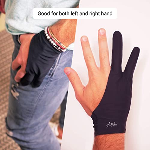 Articka Drawing Glove for Digital Drawing Tablet, iPad (Smudge Guard, Two-Finger, Reduces Friction, Elastic Lycra, Good for Right and Left Hand)(Medium, Black)