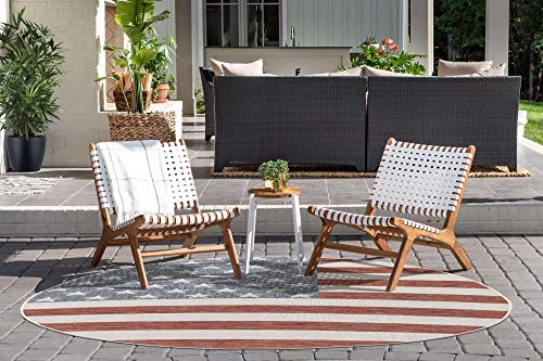 Jill Zarin Jill Zarin Outdoor Collection Area Rug (4' 1" Round, Red/ Blue)
