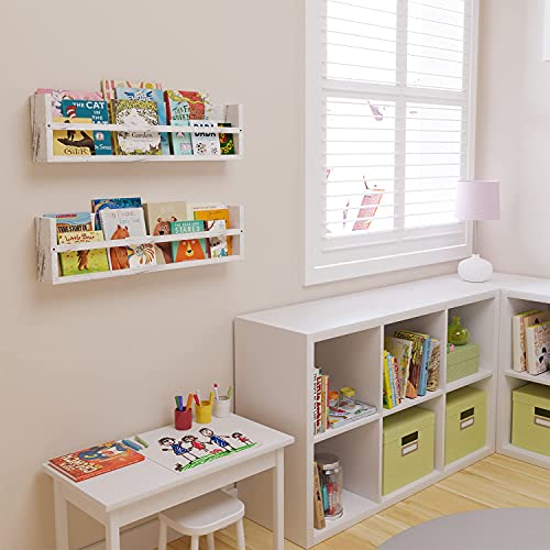 brightmaison Polynez 30" Floating Shelves for Wall Decor, Kids Bookshelf for Wall, Nursery Book Shelves, Multiuse Wall Shelf Set of 2 Wood Burnt White