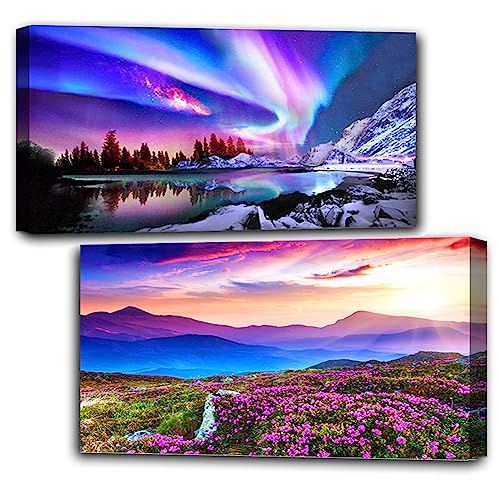 2 Pack Diamond Painting Kits,Large 5D DIY Sunrise Aurora Diamond Painting Kits for Adults,Full Drill Crystal Rhinestone Arts and Crafts,Flower Gem Art Painting with Diamond Home Wall Decor (28X16inch)
