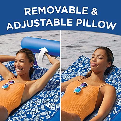 Aqua Ultra-Comfort Floating Pool Chair & Lake Raft with Pillow – 1-Person Heavy Duty Pool Float, Lake Floating Chair – Blue Pineapple Hibiscus
