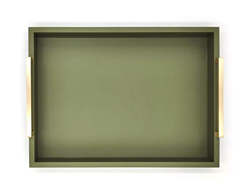 Montecito Home Decorative Coffee Table Tray - Ottoman Tray - Breakfast, Drinks, Liquor Serving Platter - from Farmhouse to Modern - Matte Finish - Champagne Gold Handles - Loden Green