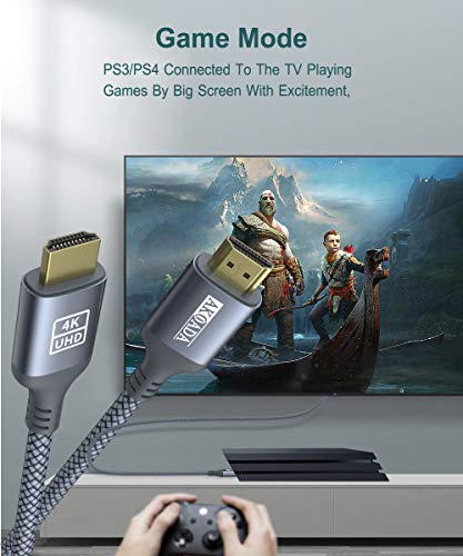 AkoaDa 2 Pack 4K HDMI Cable 16FT, 18Gbps High Speed HDMI 2.0 Nylon Braided Cable, 4K@60Hz, Ultra HD, 2K, 1080P, ARC Compatible with Roku TV, Fire TV, PC, PS5, PS4, X-Box, Monitor