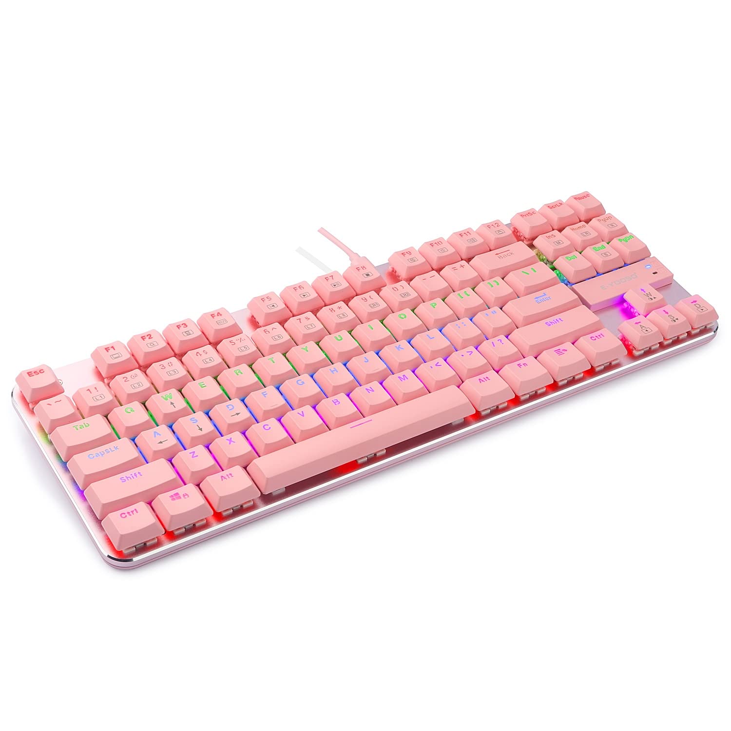 Z-66 Mechanical Gaming Keyboard, Blue Switch Audible, LED Backlit, Low Profile Keycaps, Type-C USB Wire Detachable, Compact 87Keys, for Windows Desktop Laptop Gamer and Office