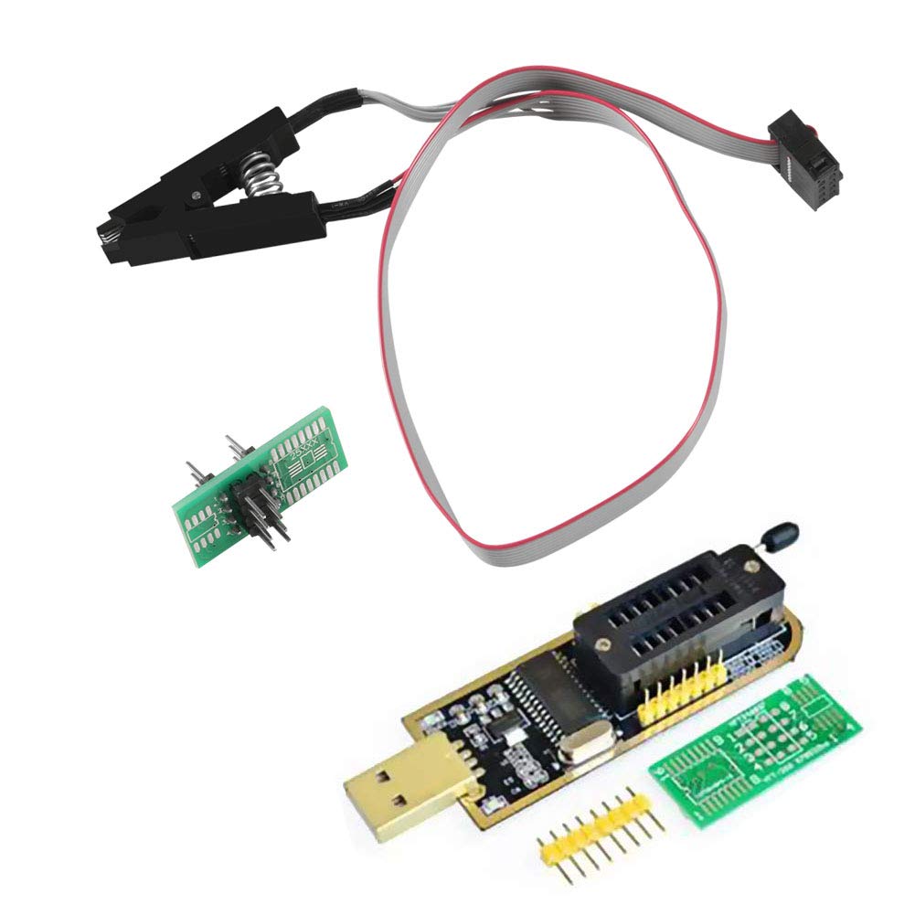 ACEIRMC SOIC8 SOP8 Flash Chip IC Test Clips Socket Adpter Programmer BIOS + CH341A 24 25 Series for EEPROM Flash BIOS USB Programmer Module (Single Clip + USB)