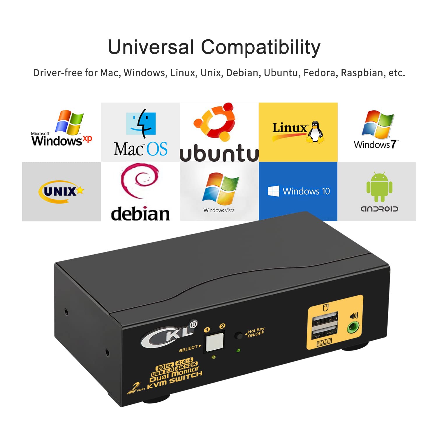CKL DisplayPort MST KVM Switch (1 DP in 1 DP + 1 HDMI Out for 2 Computers 2 Monitors