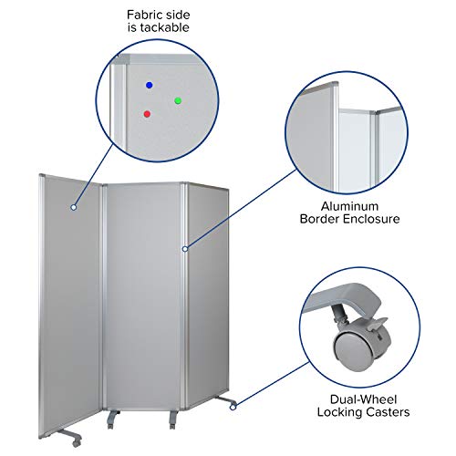 Flash Furniture Raisley Double Sided Mobile Magnetic Whiteboard/Cloth Partition with Lockable Casters, 72"H x 24"W (3 sections included)
