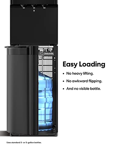 Brio CLBL520SCBLK Self-Cleaning Bottom Load Water Cooler Dispenser for 3 & 5 Gallon Bottles β Hot, Room & Cold Spouts, Child-Safety Lock, LED Display & Night Light, Black Stainless Steel