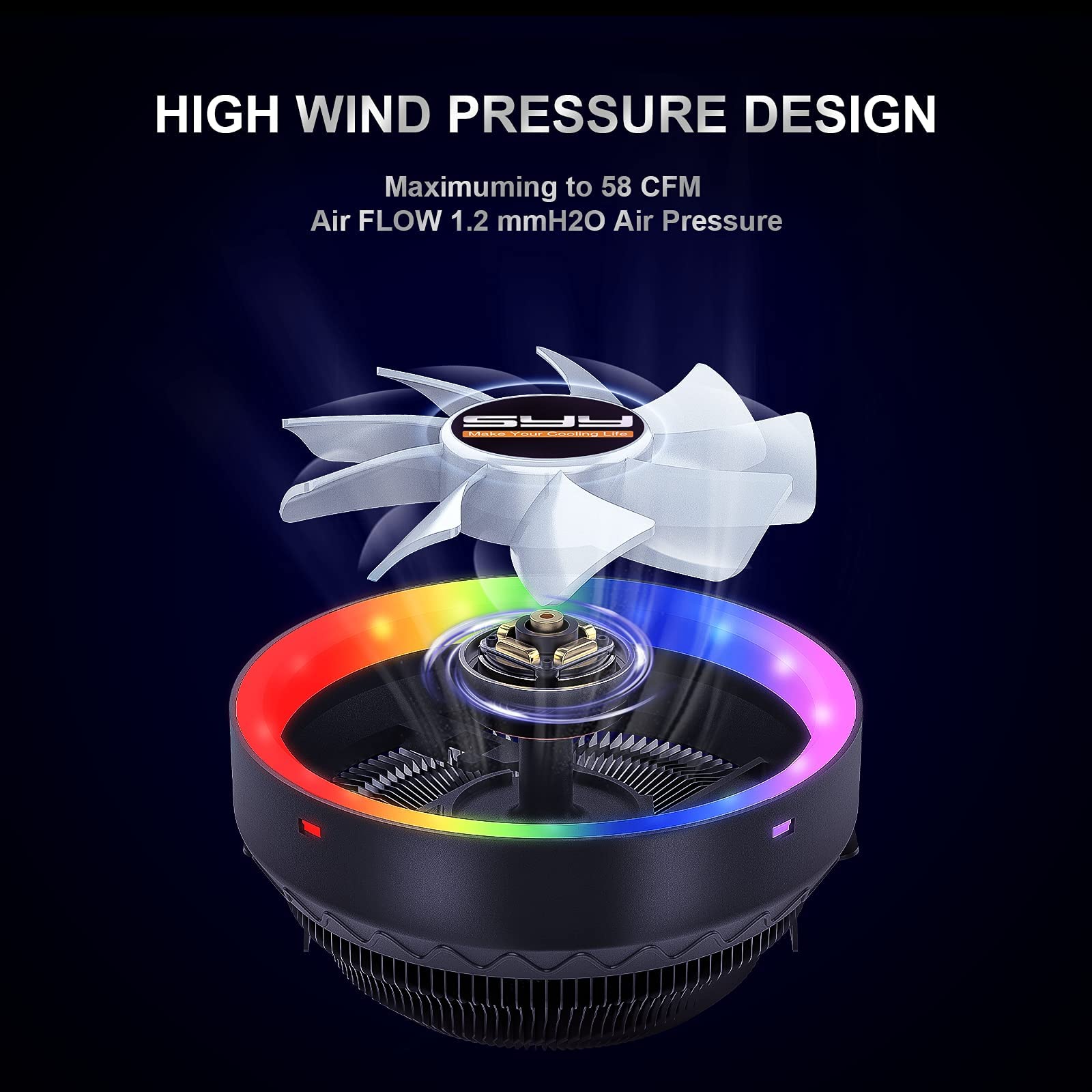 CPU Cooler, SYY 120MM RGB CPU Fan with 16.8 Million Colors 15 Addressable LED, Hydraulic Bearing, Quiet PC Cooler for Intel AMD Universal Socket