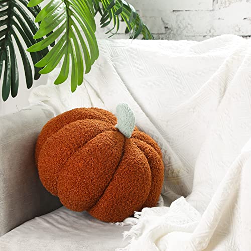 2 Pieces Simulated Pumpkin Plush Pillow 11 x 9.5 Inch 3D Thanksgiving Cushion Shaped Pillow Cozy Fall Decorations Toy Pillows for Thanksgiving Christmas Bedroom Sofa Couch Supplies (White, Brown)