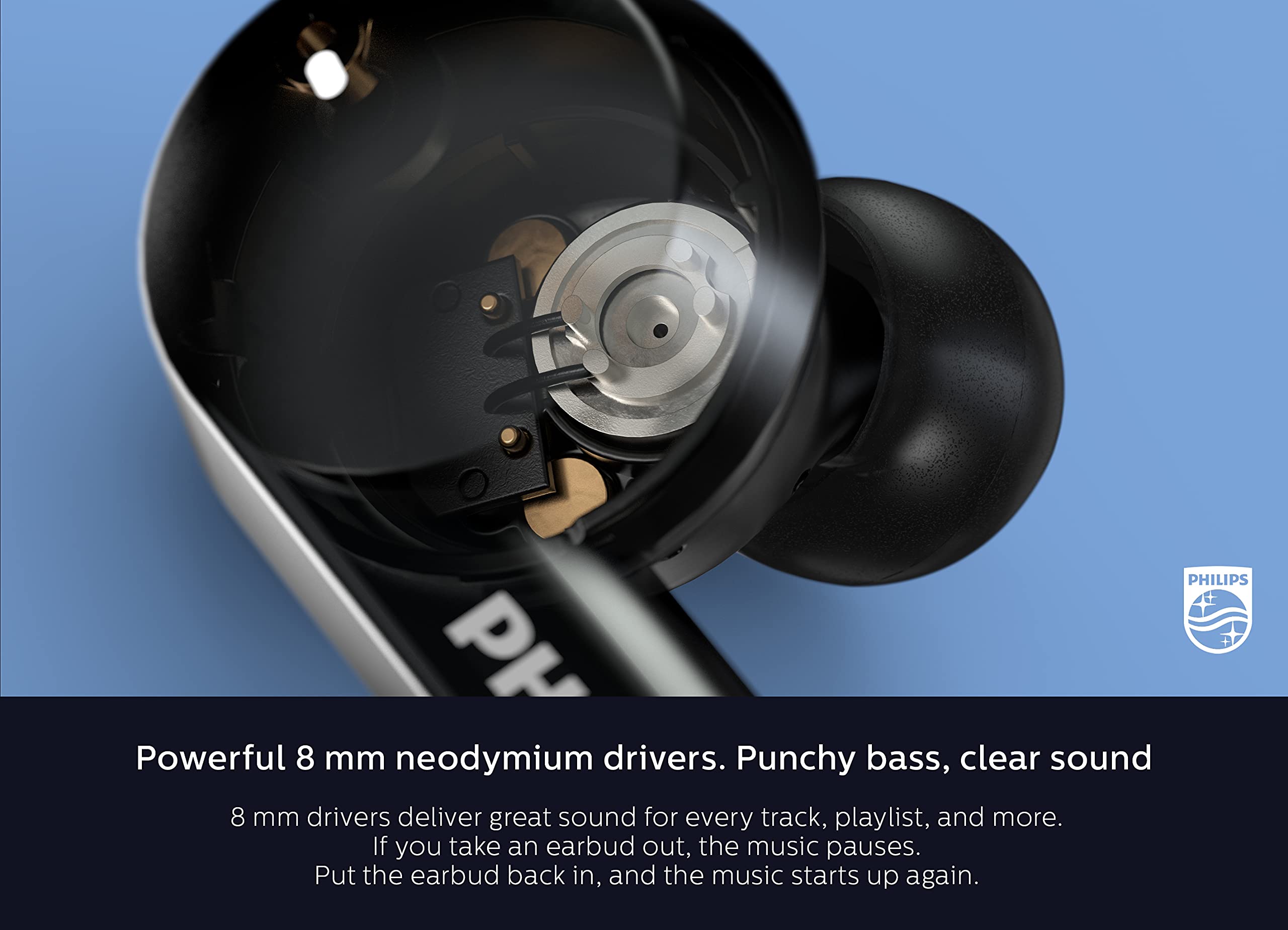 Philips T5505 Wireless Earbuds with Active Noise Canceling (ANC) and IPX5 Water Resistance, Black