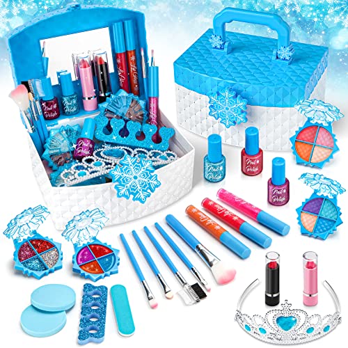 Kids Makeup Kit for Girls, Washable Makeup Kit For Little Girls Princess Real Cosmetic Beauty Set, Gifts for Toddles Girl Pretend Play, Frozen Makeup Set for Girls Toys for 3 4 5 6 7 8 Years Old Girls