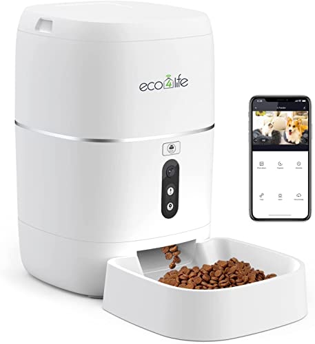 Automatic Cat Feeder, eco4life 6L WiFi Pet Food Dispenser, Timed Cat Feeder with Camera, APP Control, Scheduled Feedings and Portioned Meal, Compatible with Alexa, Google Assistant and Siri