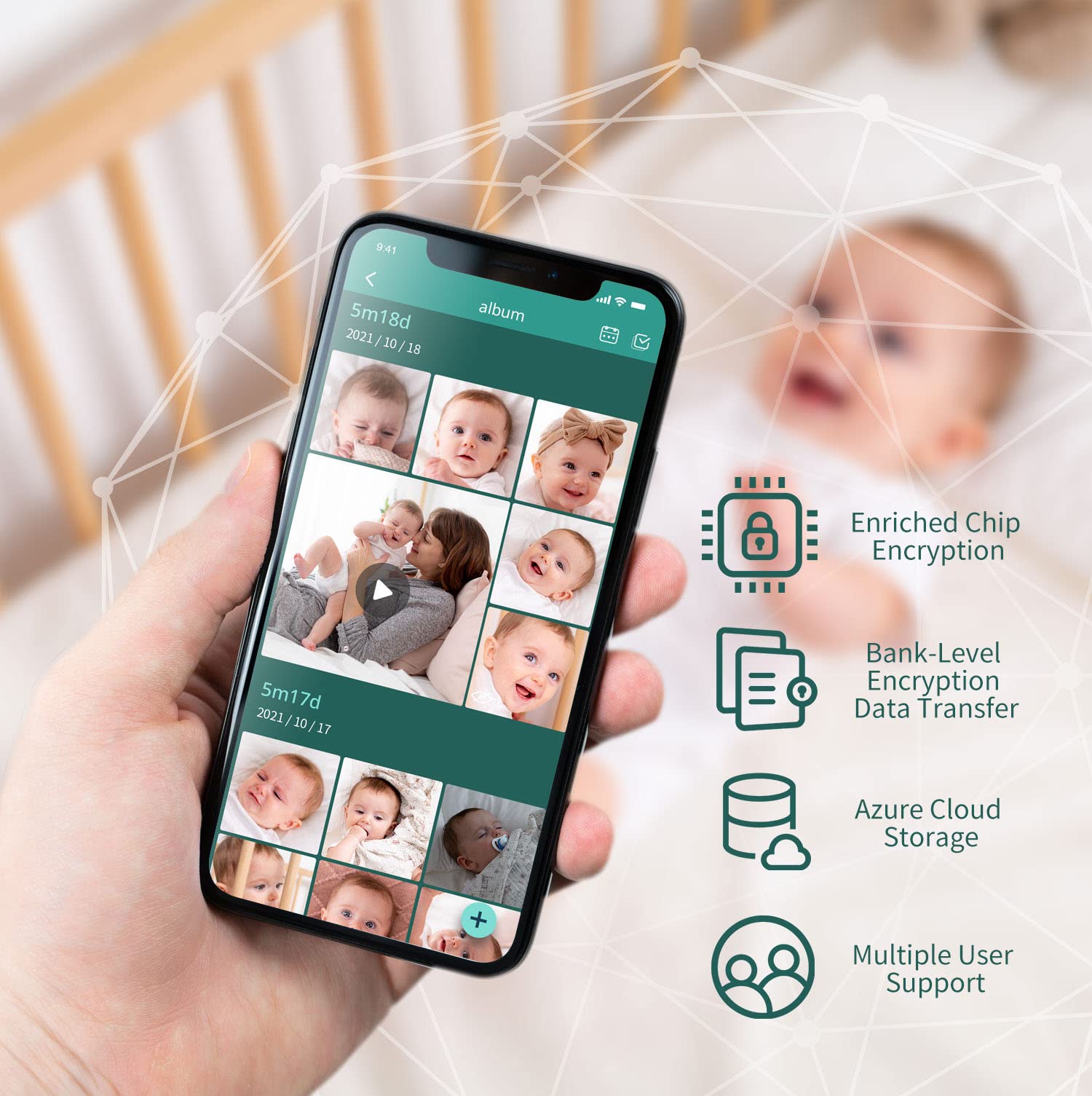 Pixsee Smart Baby Monitor with 5-in-1 Camera Stand Bundle, Cry Recognition and Decoder, Temperature and Humidity Detection, 2-Way Talk, FHD Video 5MP Non-Distorting Camera, Non Pixelated Night Vision