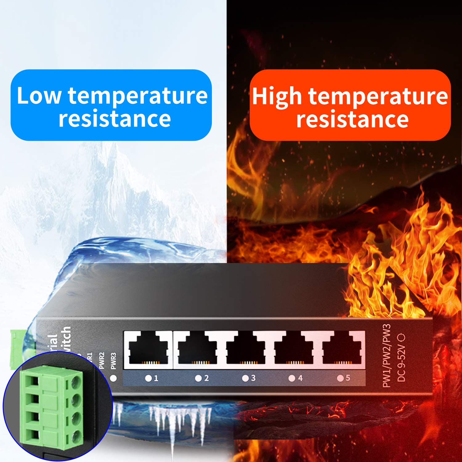 5-Port Hardened Industrial DIN-Rail Switch Network Switch (-40 to 70 ºC),5 x 100Mbps Ports,1Gbps Switching Capacity,DIN-Rail Included, Lifetime Protection