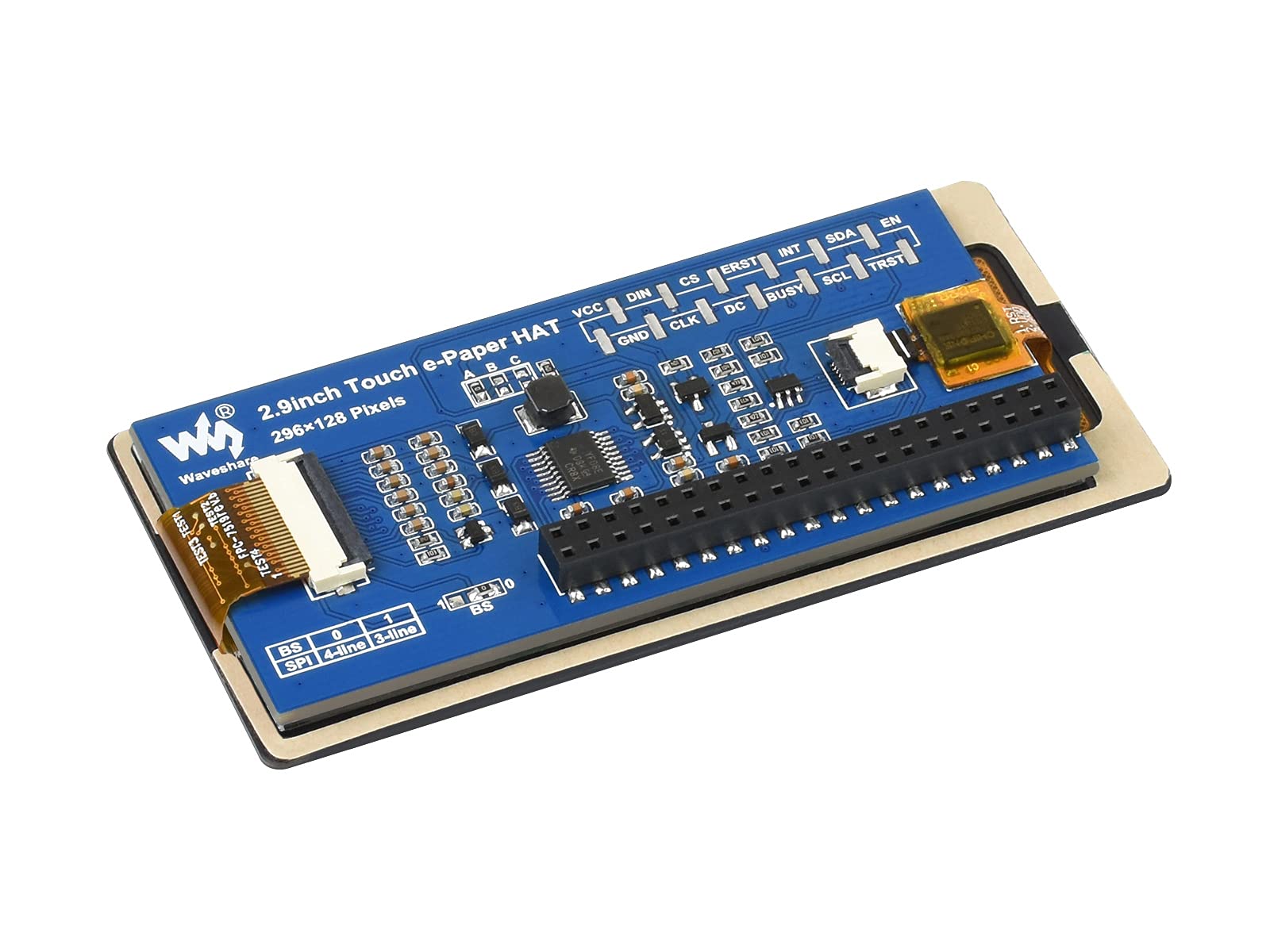 2.9inch Touch E-Paper Display HAT for Raspberry Pi 4B/3B+/3B/2B/Zero/Zero W/WH, 296×128 Pixel 5-Points Black/White 3.3V/5V Capacitive Touch E-Ink Screen, SPI Interface Support Partial Refresh