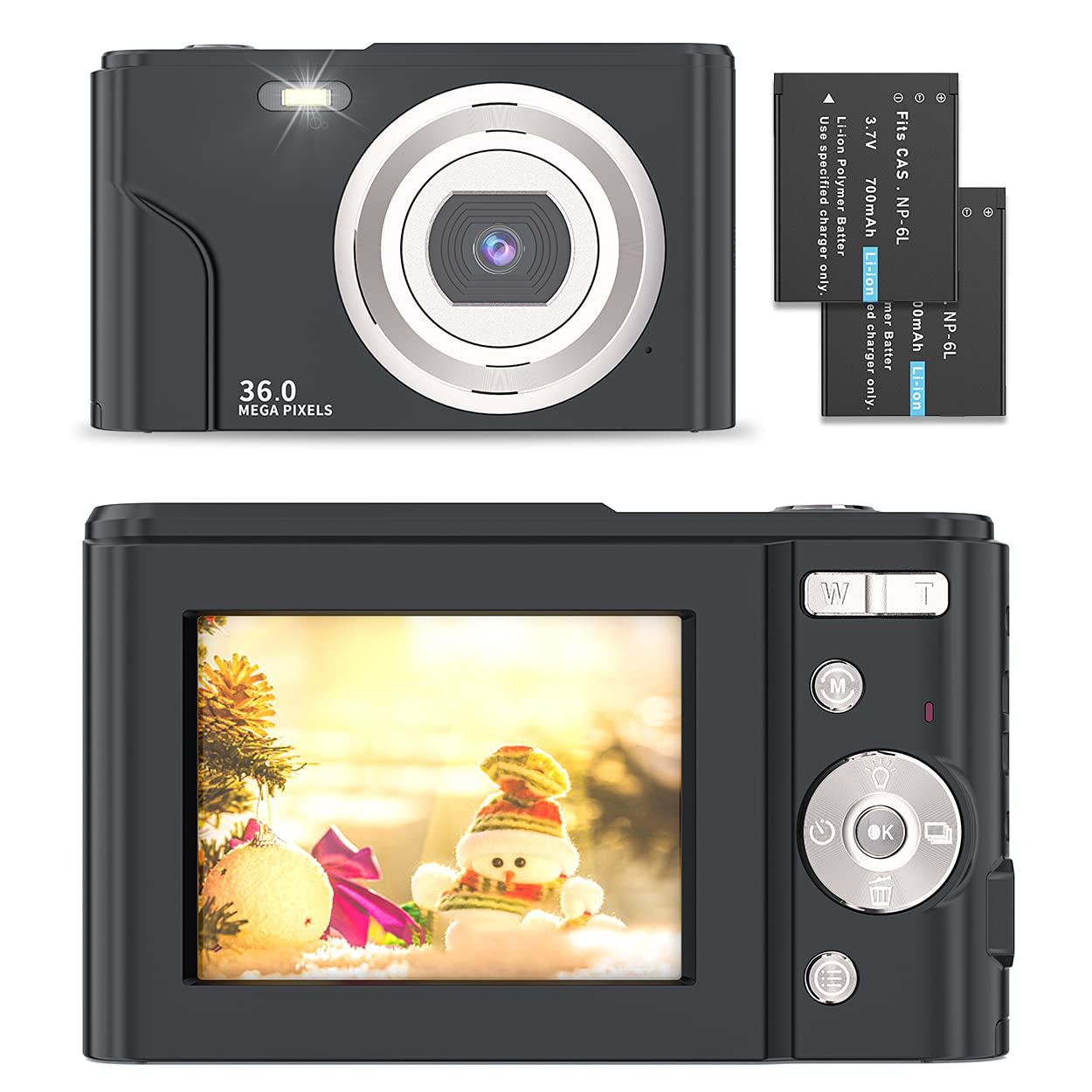 Digital Camera - Compact Vlogging Camera 1080P with 36.0 Mega Pixels 16X Digital Zoom, 2 Batteries, AUFOYA Portable Mini Camera for Photography, Kids, Students, Teens, Adult (Black)