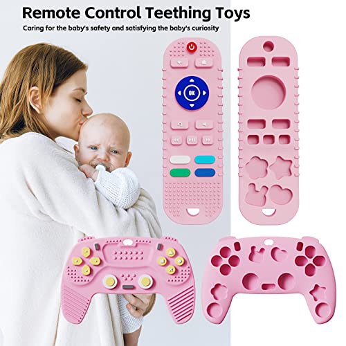 2-Pack Baby Teether Toys Silicone Toddler Sensory Toy Chew Toys Educational, TV Remote Control Shape Teething Toys for Babies 6-18 Months (Black)