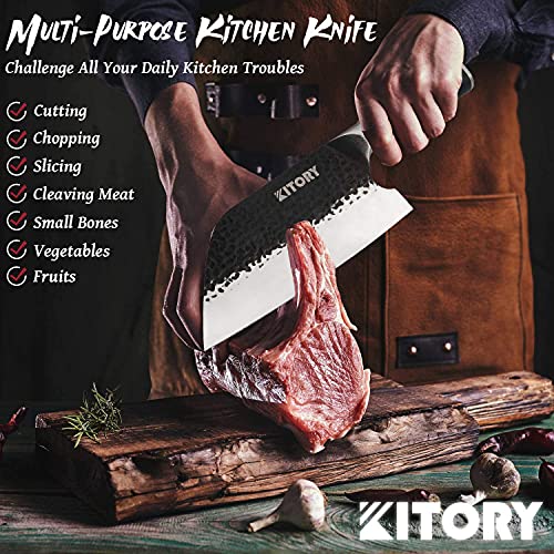 Kitory Serbian Chefs Knife Meat Cleaver Vegetable - Forged Kitchen Knife Multipurpose Chinese Chefs Knife, 7.5'' High Carbon Steel & Wengewood Handle Butcher, Fruit Meat Bone-Ramadan Present