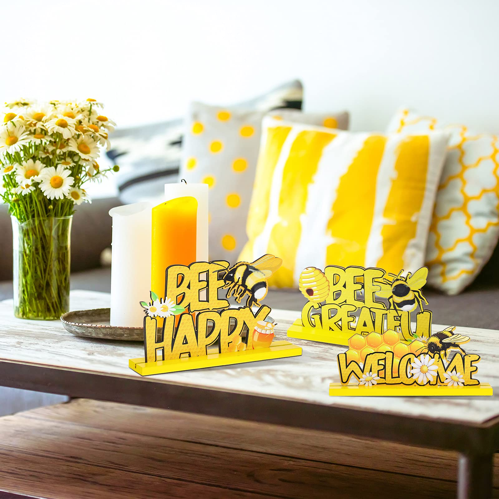 3 Pieces Bee Table Decor Signs Bee Classroom Decorations Bee Decorations for Classroom Bee Themed Classroom Bee Stuff Bee Decorations for Home