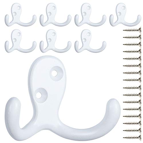 8 Pack Heavy Duty Double Prong Coat Hooks Wall Mounted with 16 Screws Retro Double Hooks Utility Hooks for Coat, Scarf, Bag, Towel, Key, Cap, Cup, Hat