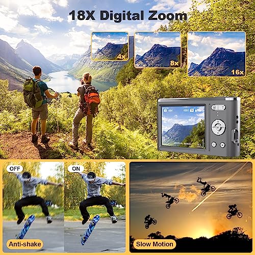 4K Compact Digital Camera for Photography and Video 4K 48MP Vlogging Camera for YouTube with 3โ FHD Screen 18X Digital Zoom Point and Shoot Camera Mini Travel Camera with 32GB SD Card, 2 Batteries