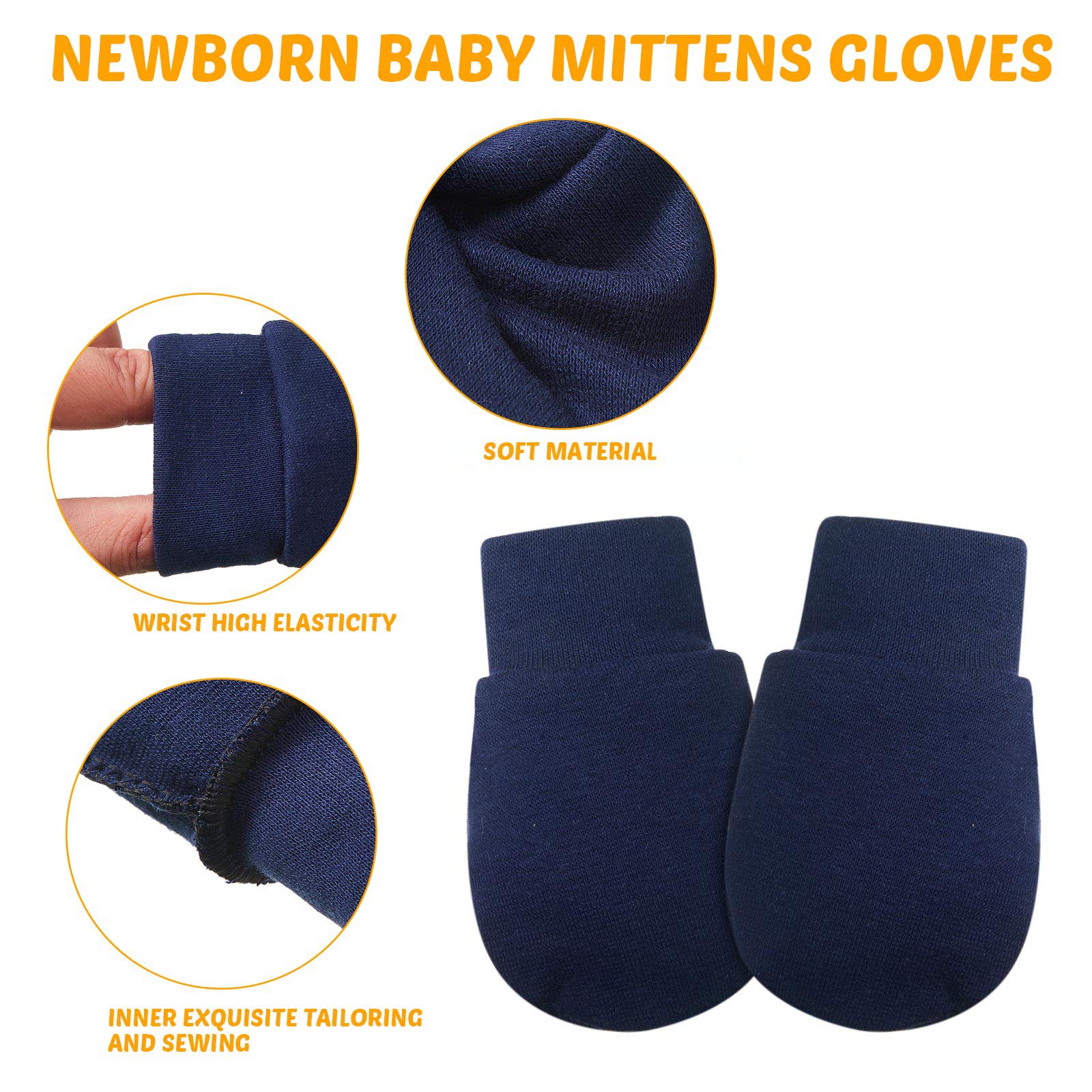 4 Pairs Newborn Baby Mittens Infant No Scratch Mittens Gloves 0-6 Months (Gray, Navy Blue, Black, Dark Gray)