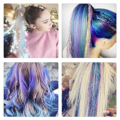 47 Inch 12 Colors Hair Tinsel 2400 Strands With Tool Sparkling Dazzle Glitter Shiny Hair Extensions Hair Tinsel Kit