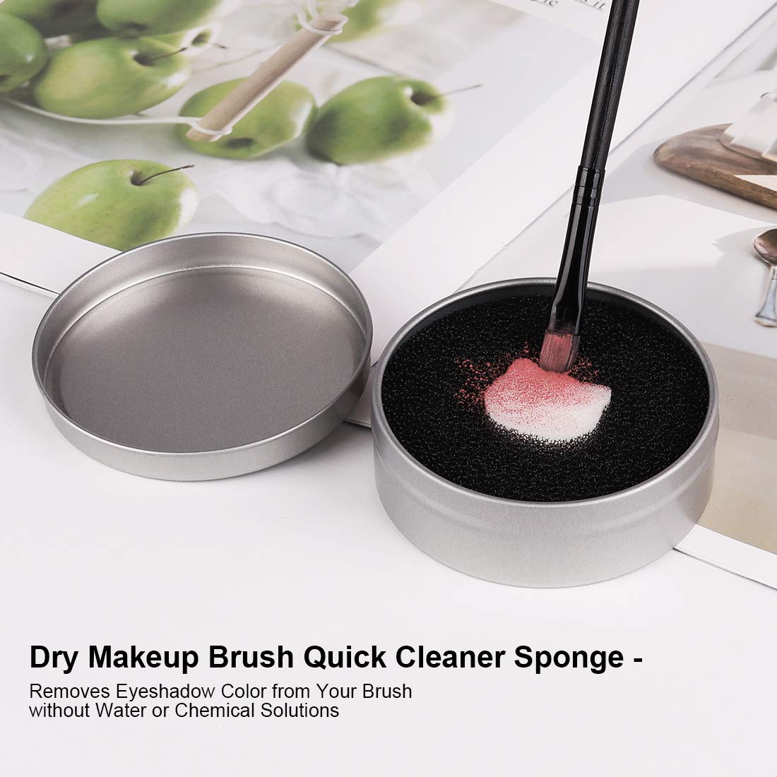 OMSM Brush Cleaning Mat+Color Removal Sponge,2 in 1 Silicone Brush Cleaning Mat with Holder for Storage&Air Dry Brushes,Clean Makeup Brushes Instantly-Blue