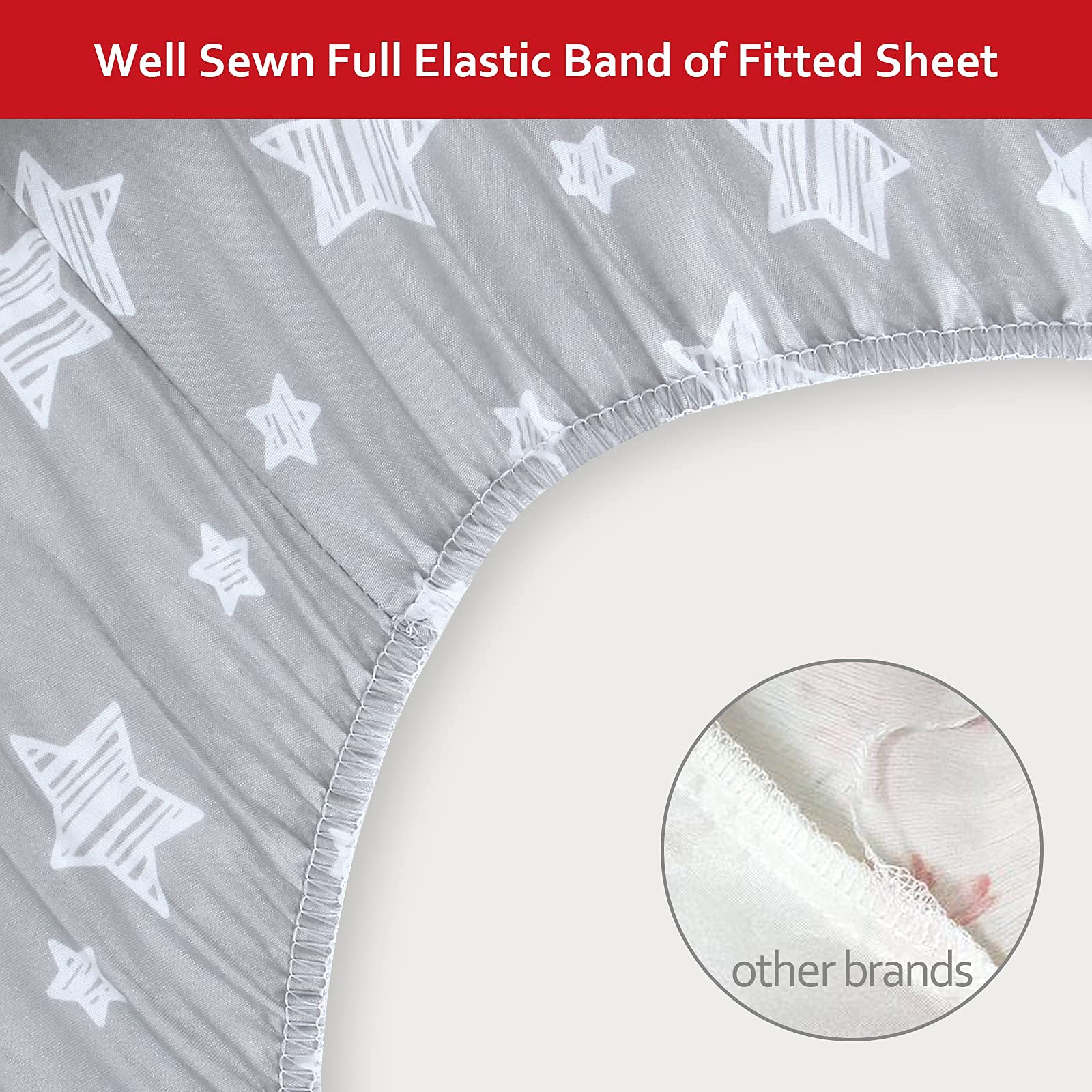 Moonsea Toddler Bed Sheets, 3 Piece Toddler Sheet Set, Soft Breathable Crib Bedding Set for Boys Includes a Flat Sheet, a Fitted Sheet, a Pillowcase, Grey Star
