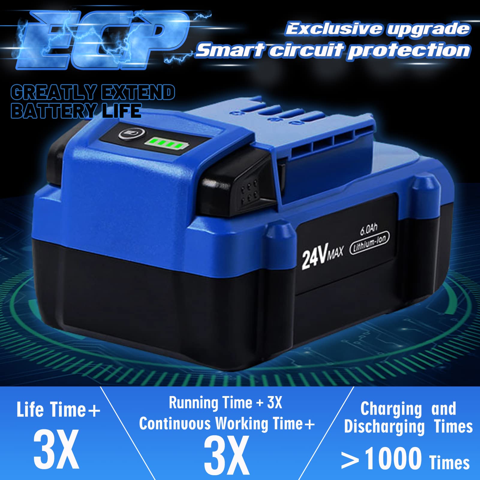 TenHutt 【Upgrade】 2Pack 6.0Ah Replace Battery for Kobalt 24V Battery MAX 6.0Ah KB624-03 KB524-03 KB424-03 KB224-03 0673802 Cordless Tools Lithium Ion Battery[Can't FIT Snow Joe &Sun Joe &Chain Saw]