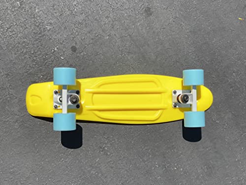 Yellow Skateboard with Blue Wheels Cruiser Board 22" Complete Board for Adult and Beginners AZM