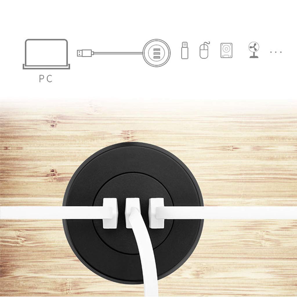 ForHe 5cm Grommet Hole in-Desk Mounting 3 Ports USB 2.0 Hub Adapter for Laptop PC Computer (160cm Cable)