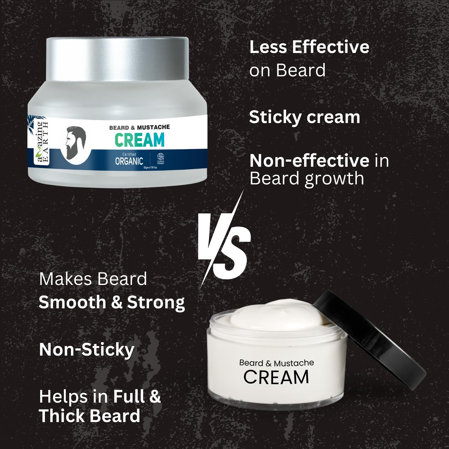 Amazing Earth Beard and Mustache Cream for Men -Certified Organic, Styling, Hair Growth, Soft Beard, Chemical-Free and Vegan -50 g