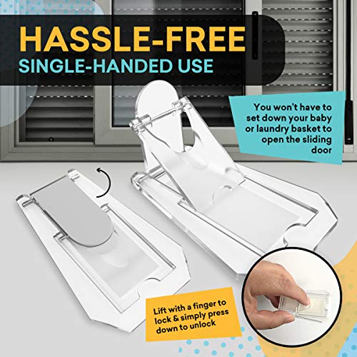 Sliding Door Child Lock - Baby Proof Closets, Glass Door, Windows, 2 Pack, Clear