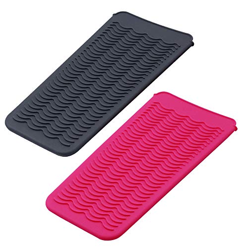 2Pack Heat Resistant Silicone Mat Pouch, Portable Styling Heat mat, Curling Iron pad Cover, Hair Straightener Travel Bag Case, for Flat Iron, Curler Wand, Hot Waver, Salon Tools Appliances (GrayPink)