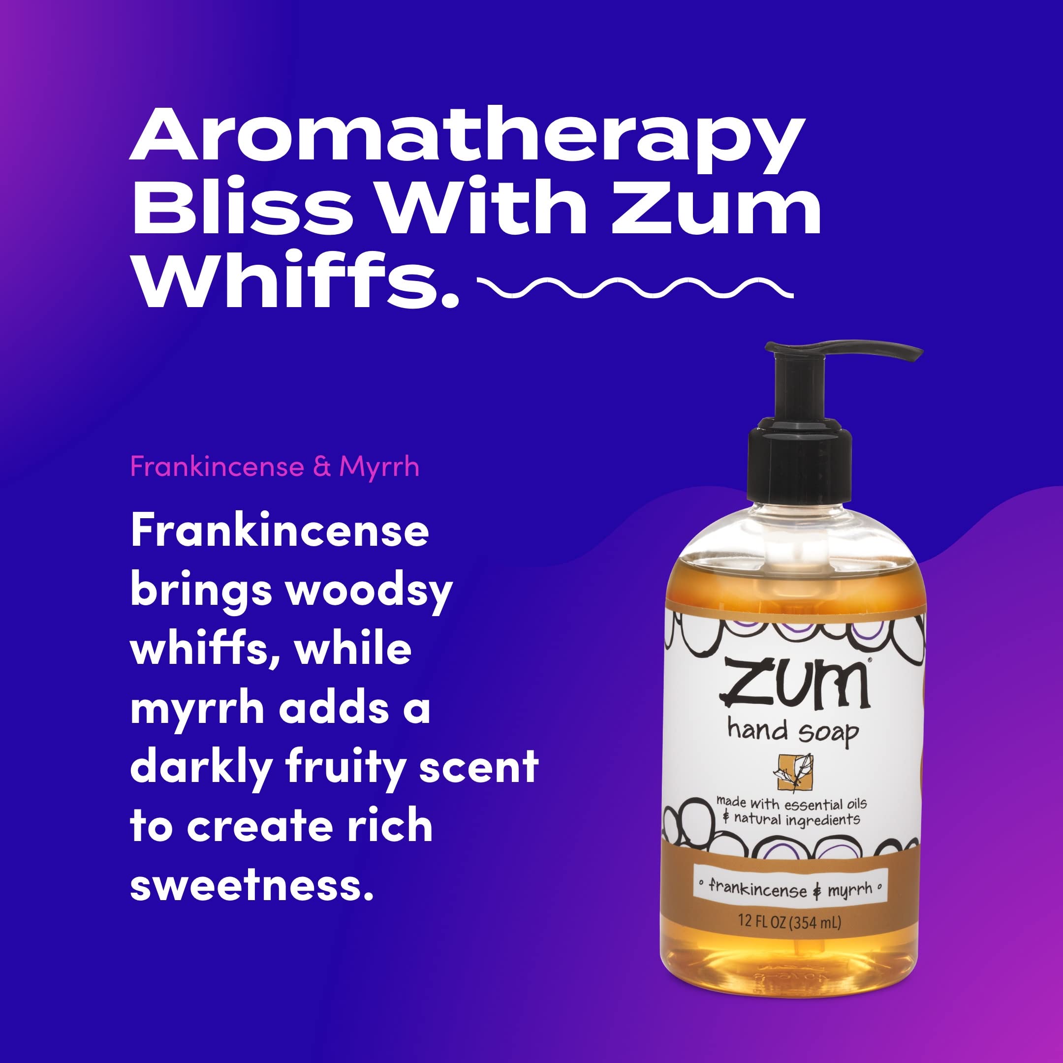 Zum Indigo Wild Hand Soap - Natural Liquid Hand Soap - for Bathroom & Kitchen - Frankincense & Myrrh Scent - 12 oz (4 Pack)