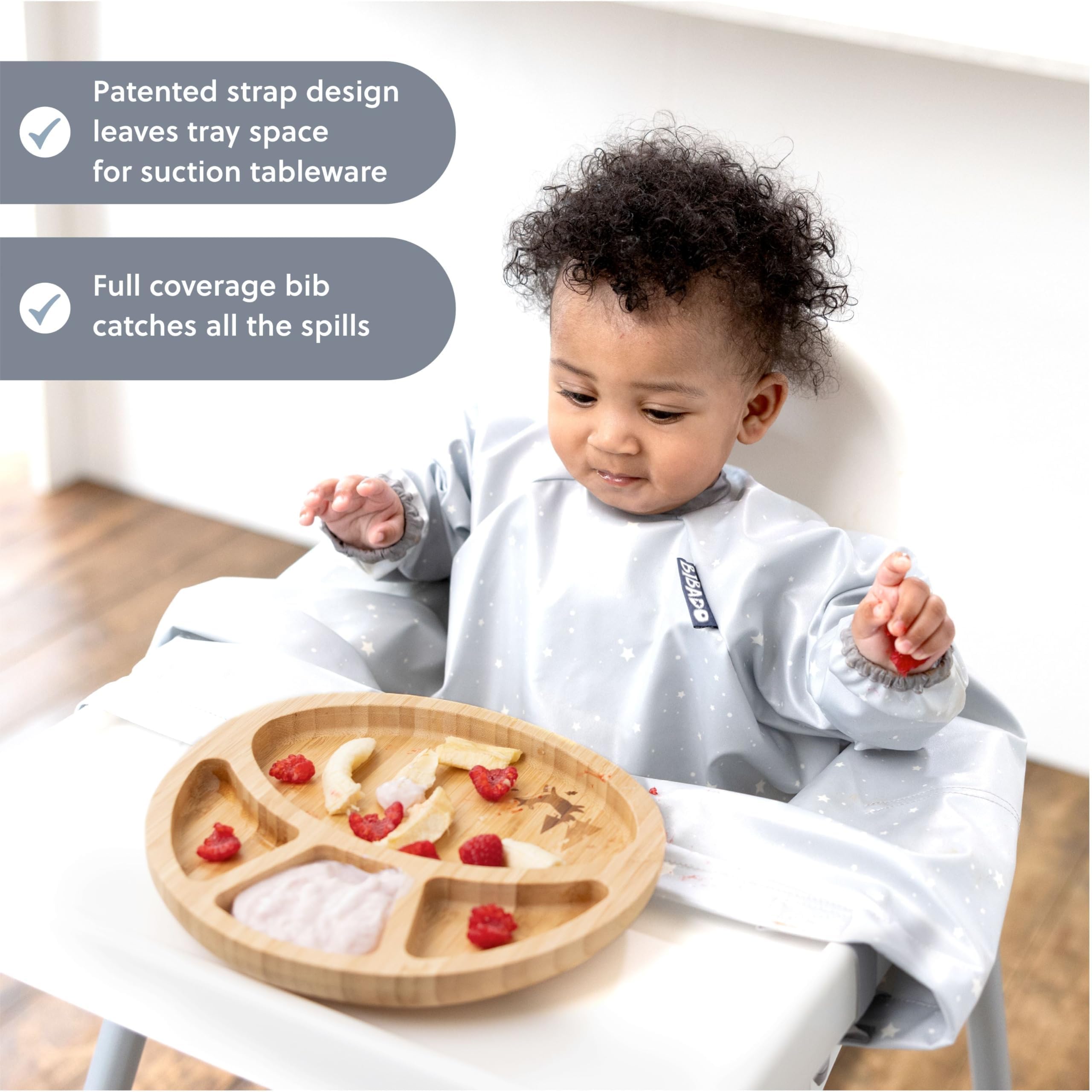 BIBaDO - Short Sleeve Baby Bibs - Babies & Toddlers 6-36 Months - Coverall Baby Led Weaning Bib - Easy Wipe, Soft, Waterproof