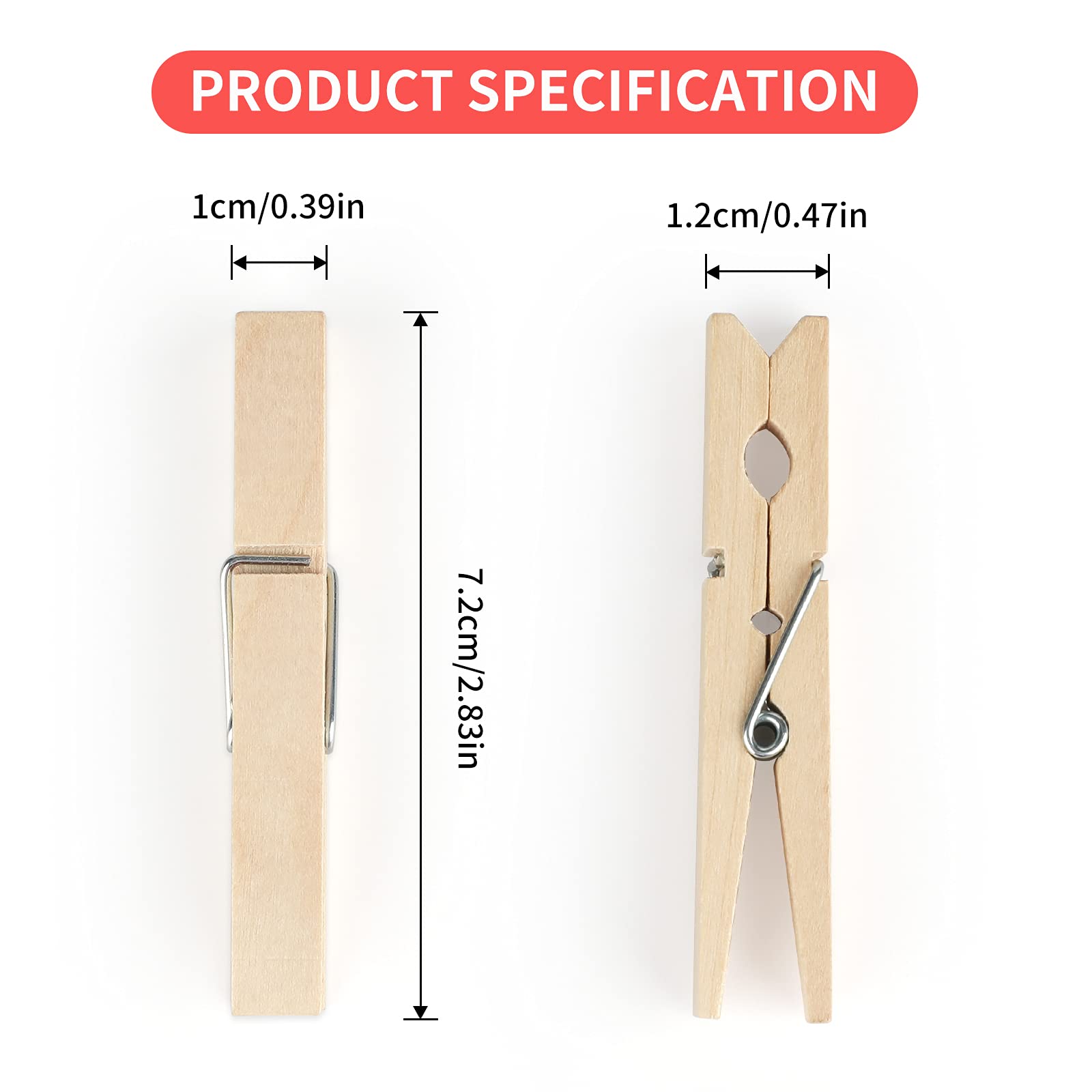 100 Pcs Clothes Pins-Clothespins-2.8" x 0.5"Wooden Clothespins Heavy Duty Outdoor-Clothespin for Hanging Clothing,Home Storage,DIY Project