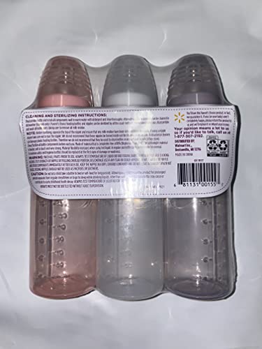 3 Pack Bottles Parent Choice BPA Free Dishwasher Safe Microwave Safe 0+ Months Slow Flow Purple White Pink (Girls)