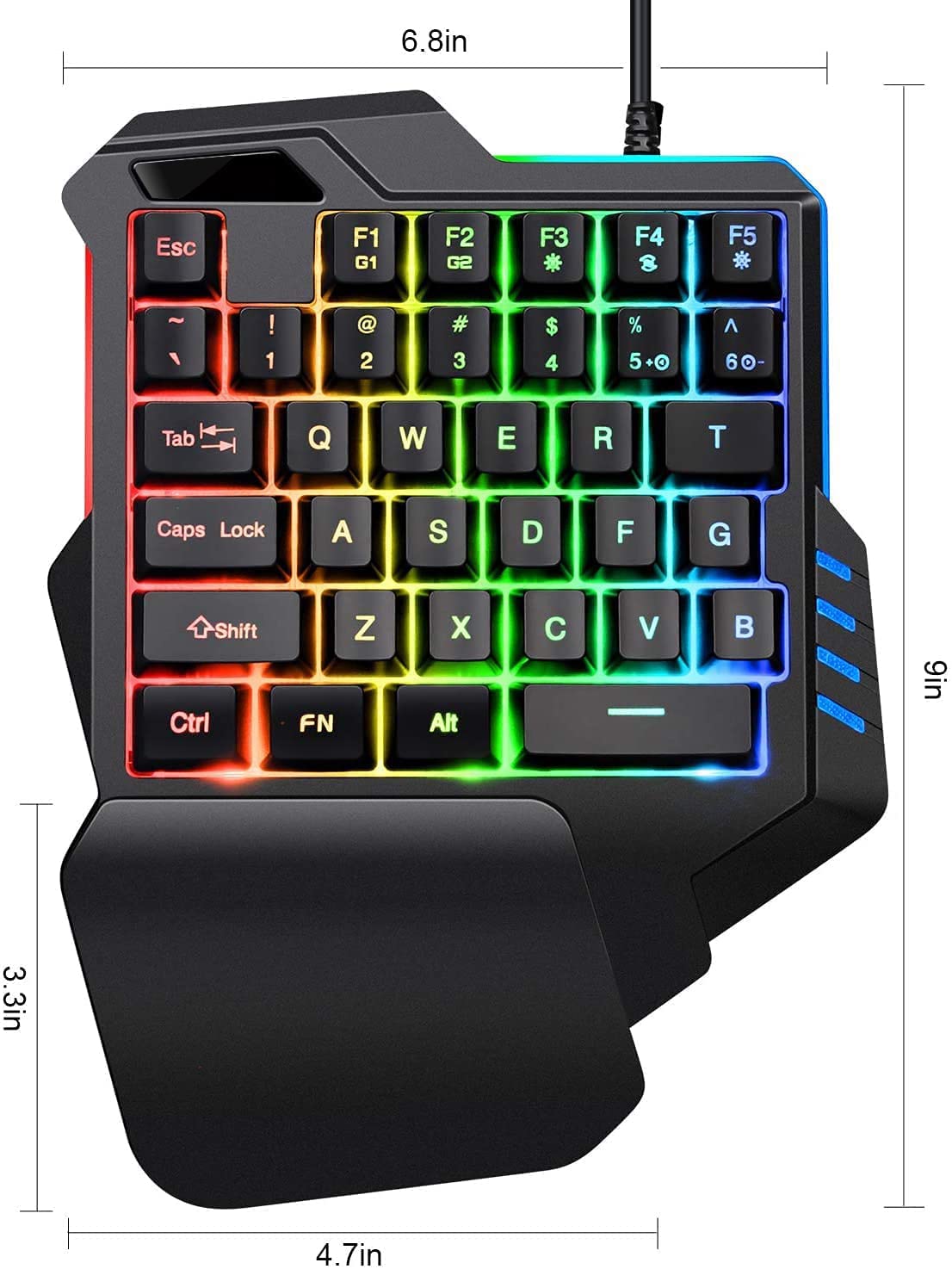 Gaming Keypad, RGB One Handed Gaming Keyboard, Ergonomic Gaming Keyboard with Hand Rest, Single Hand Keyboard with 35 keys Colorful Backlit
