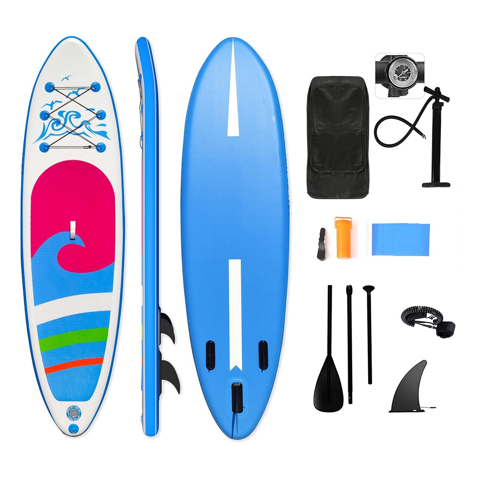 10' Inflatable Stand Up Paddle Board 6" Thick SUP Surfboard with High Pressure Pump, Travel Bag, Center Fin, Paddle and Safety Leash for Paddling Surfing, Blue