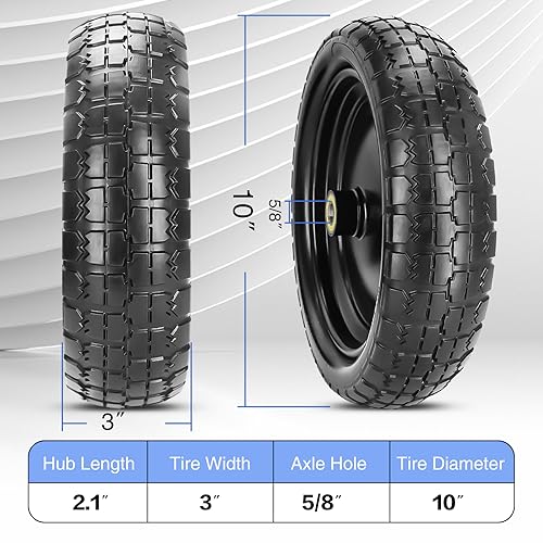 10 Inch 4.10/3.50-4" Solid Flat-Free Wheel with 5/8" Axle Borehole 2.1" Offset Hub for Garden Lawn Mover Wagon Trolley Dolly