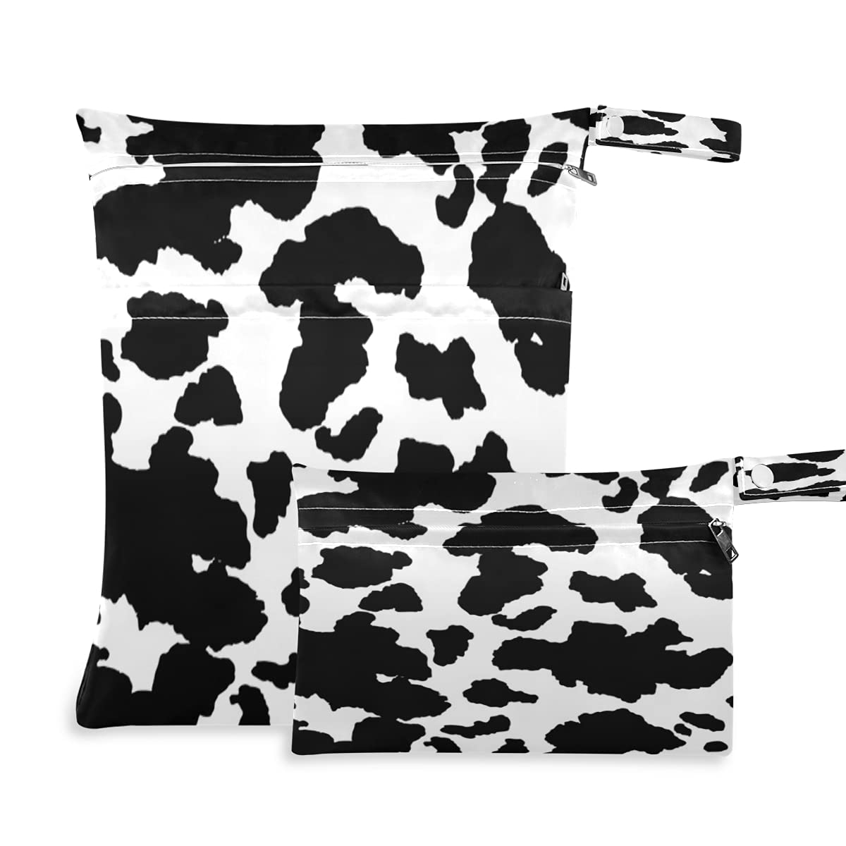 Wet Dry Bag 2 Pack Animal Cow Print Waterproof Kids Baby Cloth Diaper Wet Bags Organizer Pouch Zippered Pockets Yoga Gym Wet Dry Bag for Travel Swimsuits