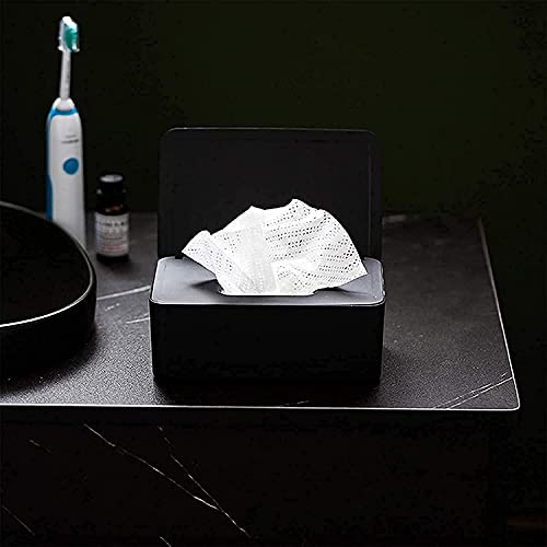 LEFUYAN Wipes Dispenser, Tissue Storage Box Case Wet Wipes Dispenser Holder with Lid for Vanity, Countertops, Desk, Office, Dorm (Black)