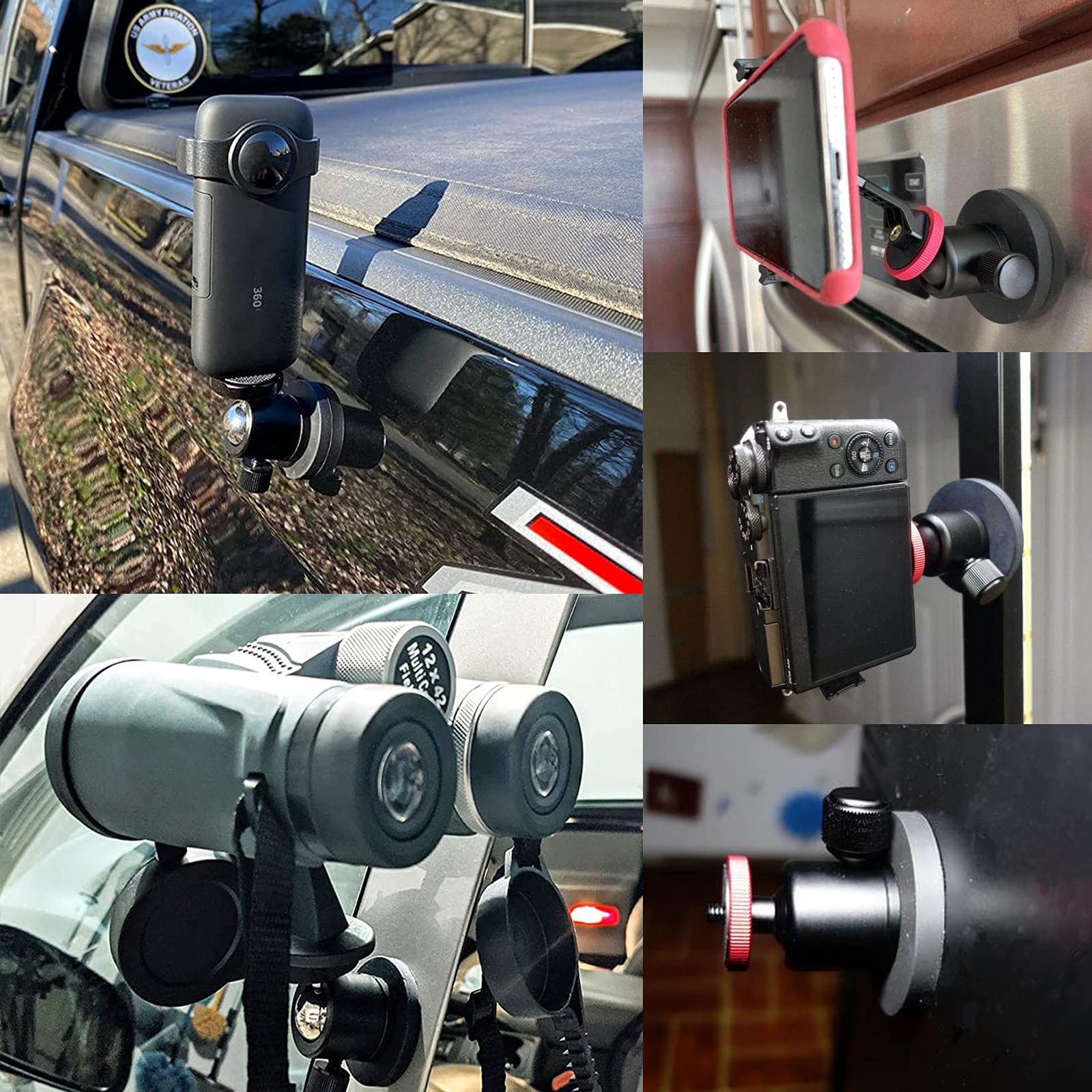 ULIBERMAGNET 60lb Magnetic Camera Mounting Base with Mini Ball Head, Super Strong Rubber Coating Neodymium Magnet with 1/4ββ-20 Male Thread Stud for Mobile Camera, Security Camera.
