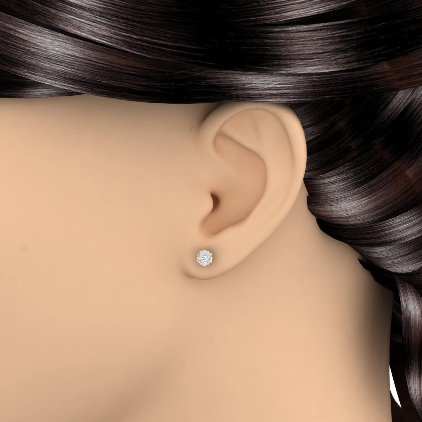 1/2 Carat Cluster Diamond Stud Earrings in 10K Yellow Gold