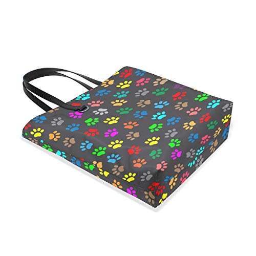 Flowers Boston Terrier Travel Double-sided Reusable Grocery Shopping Gym Tote Bag Portable Storage HandBag - Cute Dog Paw Prints
