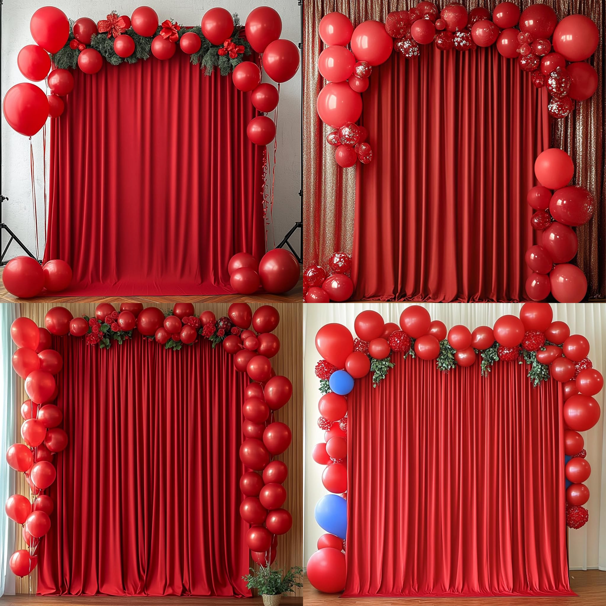 10 ft x 20 ft Wrinkle Free Red Backdrop Curtain for Parties, Polyester Photography Backdrop Drapes for Birthday Party Baby Shower, Thick Background Curtain for Backdrop Stand, 4 Panels 5 ft x 10 ft